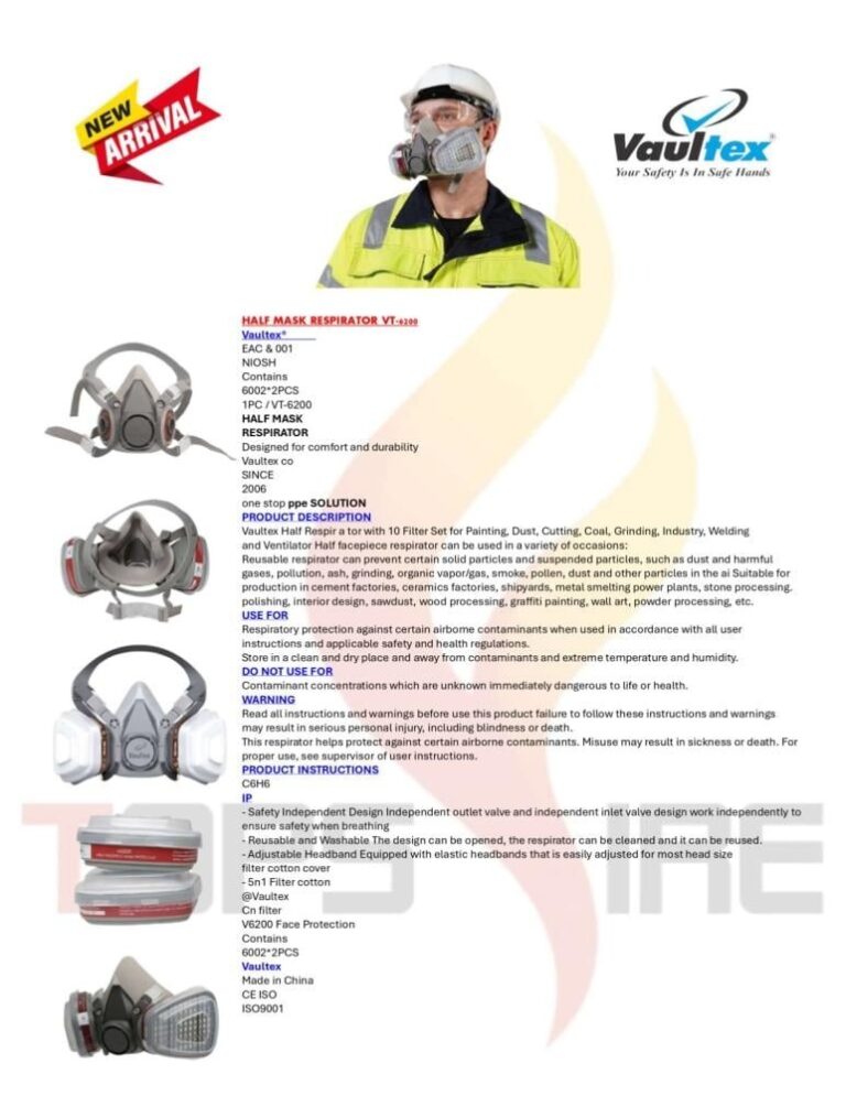Vaultex VT-6200 Half Face Respirator Mask with filters ‣ safetycare.lk